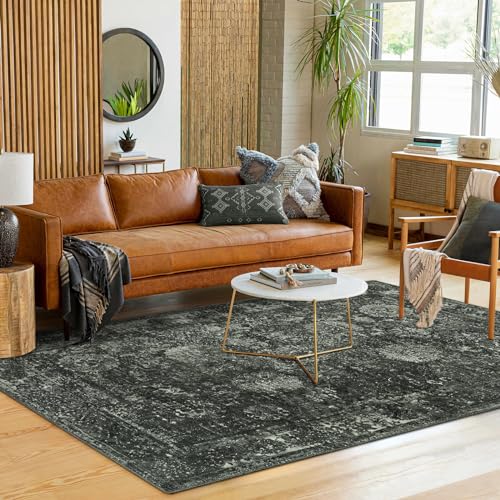 Seavish Black Rugs for Living Room 5x7 Area Rugs for Bedroom Large Vintage Distressed Area Rug Low Pile Foldable Accent Dining Room Rug Indoor Soft Floor Carpet for Nursery High Traffic Area