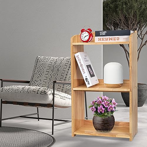 YCICI Bookshelf, 3 Tier Wooden Bookcase, Freestanding Display Storage Shelves Open Bookcase for Bedroom, Living Room and Office (Natural, 3 Tier)