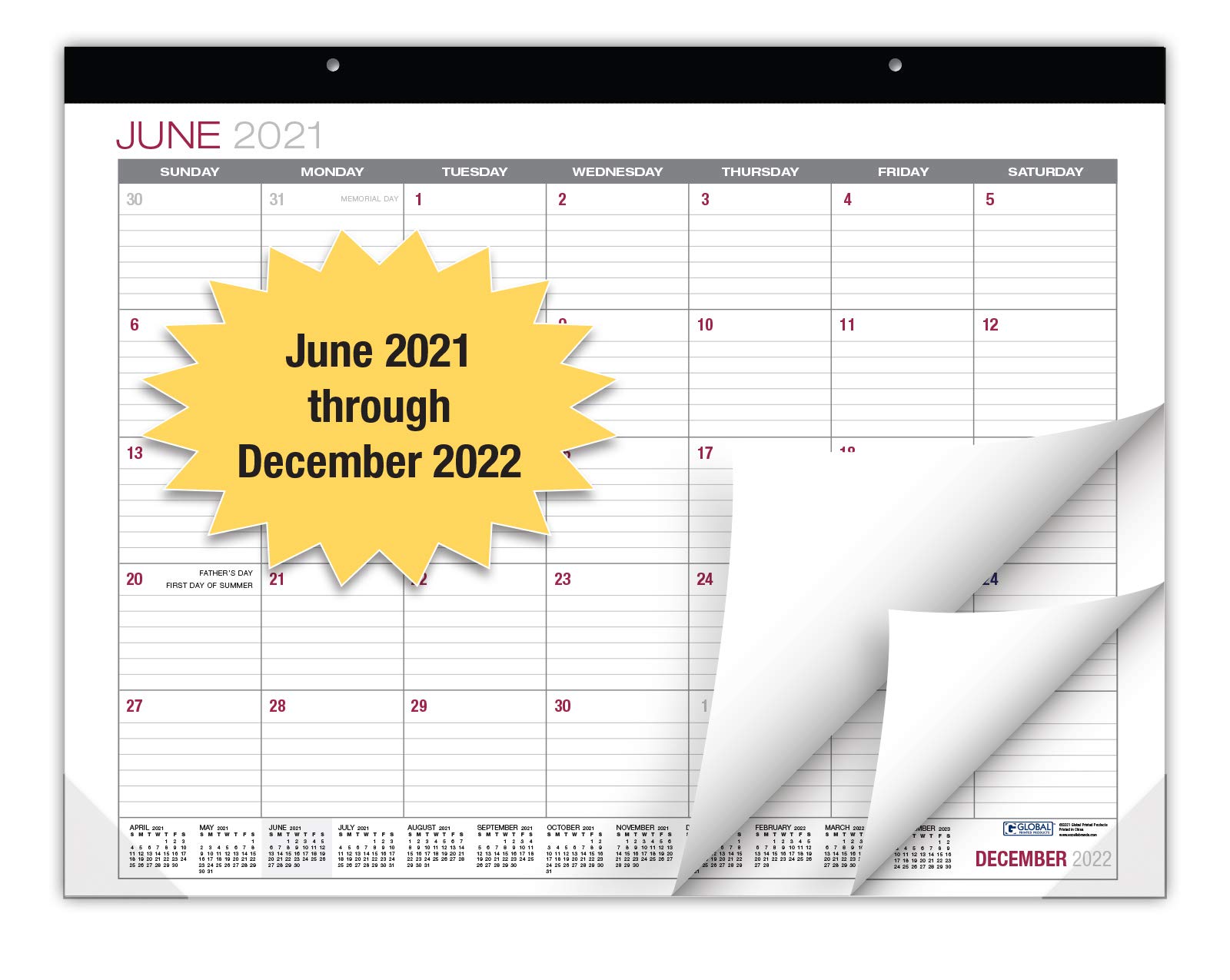Global Printed Products Professional Desk Calendar 2022: Large Monthly Pages - 22"x17" - Runs Through December 2022 (Pack of 1)