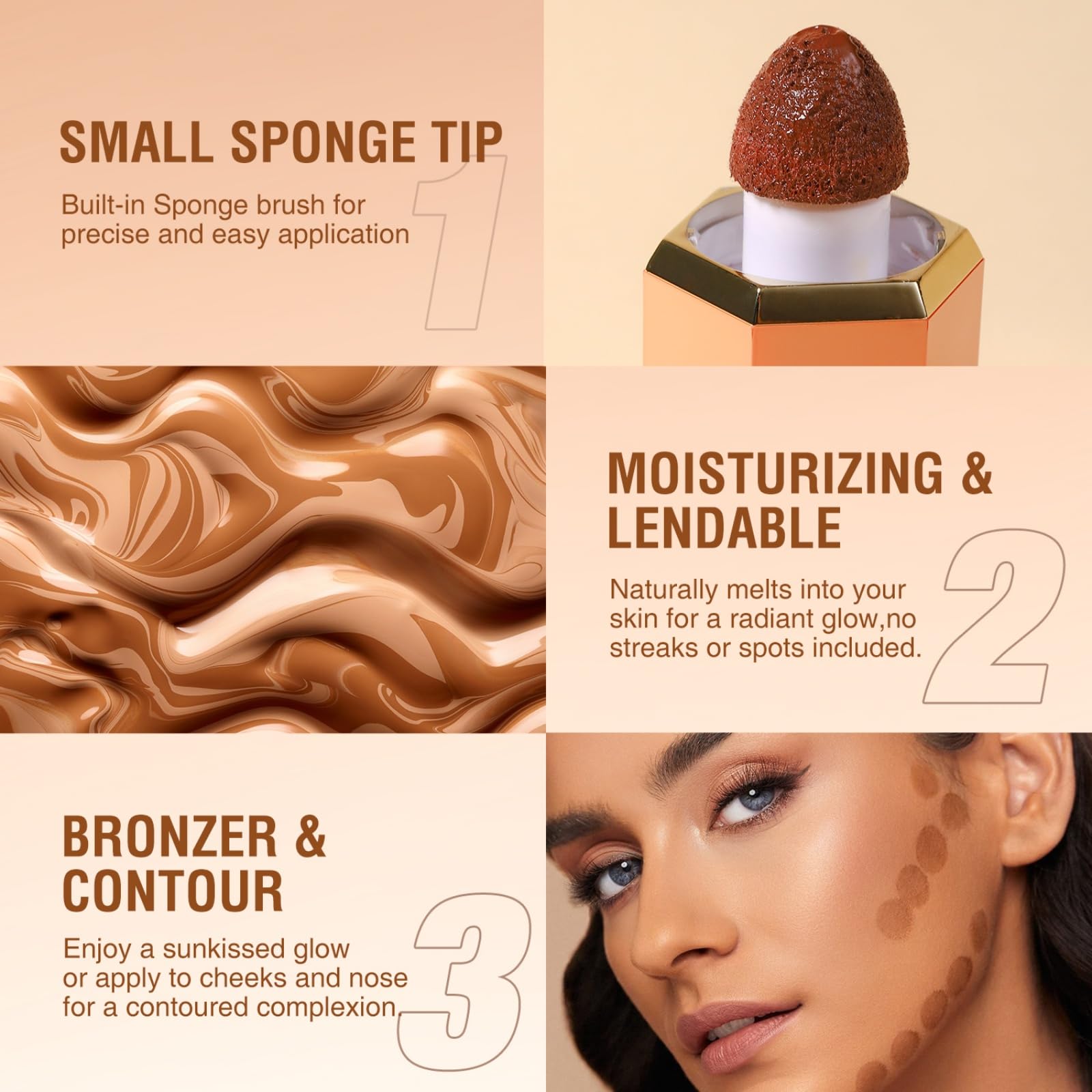 Hotiary Liquid Contour, Soft Cream Contour Makeup, Liquid Face Concealer Matte Cool Toned Bronzer with Cushion Applicator, Silky Face Contour Stick Long-lasting Creamy for Contouring Makeup (Soft Tan)