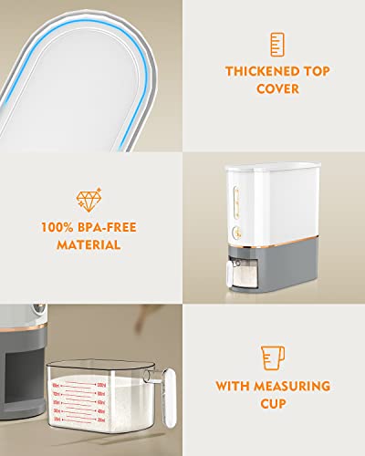 VenDotbi 26.5 Lbs Rice Dispenser, Rice Container with Measuring Cup, Large Capacity Food Storage Container with Lid, Food Dispenser Kitchen Organization for Home Kitchen Pantry Rice Soybean Corn