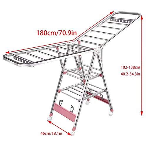 Shenairx Clothes Drying Rack Folding Indoor,Foldable 3-Level Laundry Drying Rack,Free-Standing Drying Rack,with Height-Adjustable Wings,Sock Clips,for Clothes,Sheets,Shoes(180cm)