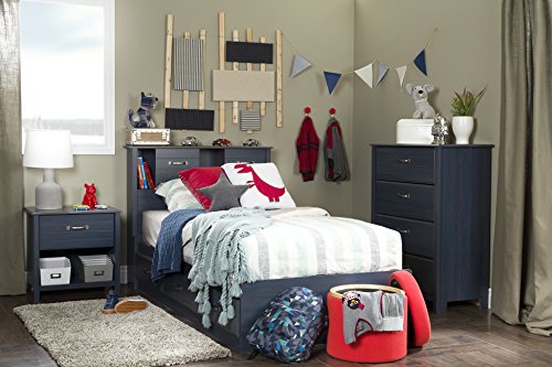 South Shore Ulysses Bookcase Headboard with Doors, Twin, Blueberry
