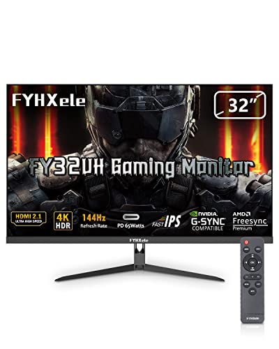 FYHXele 4K Gaming Monitor 144Hz 32inch, Fast UHD IPS Computer Monitor, 1ms, VESA Mountable, DSC, Built-in Speakers, Free-Sync, 1xDP1.4, 1xHDMI2.1, 1xHDMI2.0, 1xUSB-C, USB Hub, 95% DCI-P3, HDR400