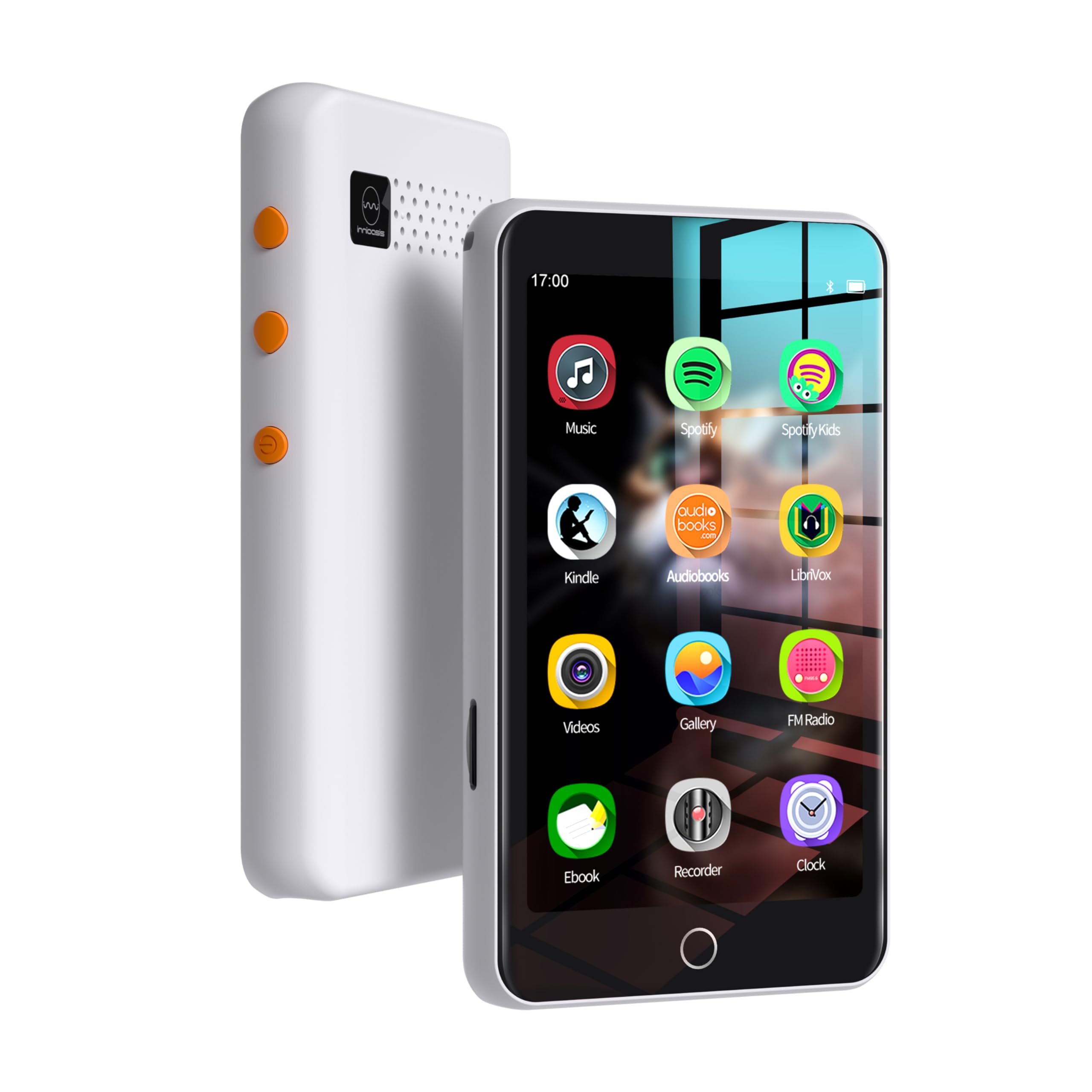 innioasis 128GB MP3 Player with Bluetooth and WiFi, Pre-Installed Spotify, Spotify Kids, FM Radio, 4" Touch Screen Android Streaming MP3 MP4 Player for Kids (White)