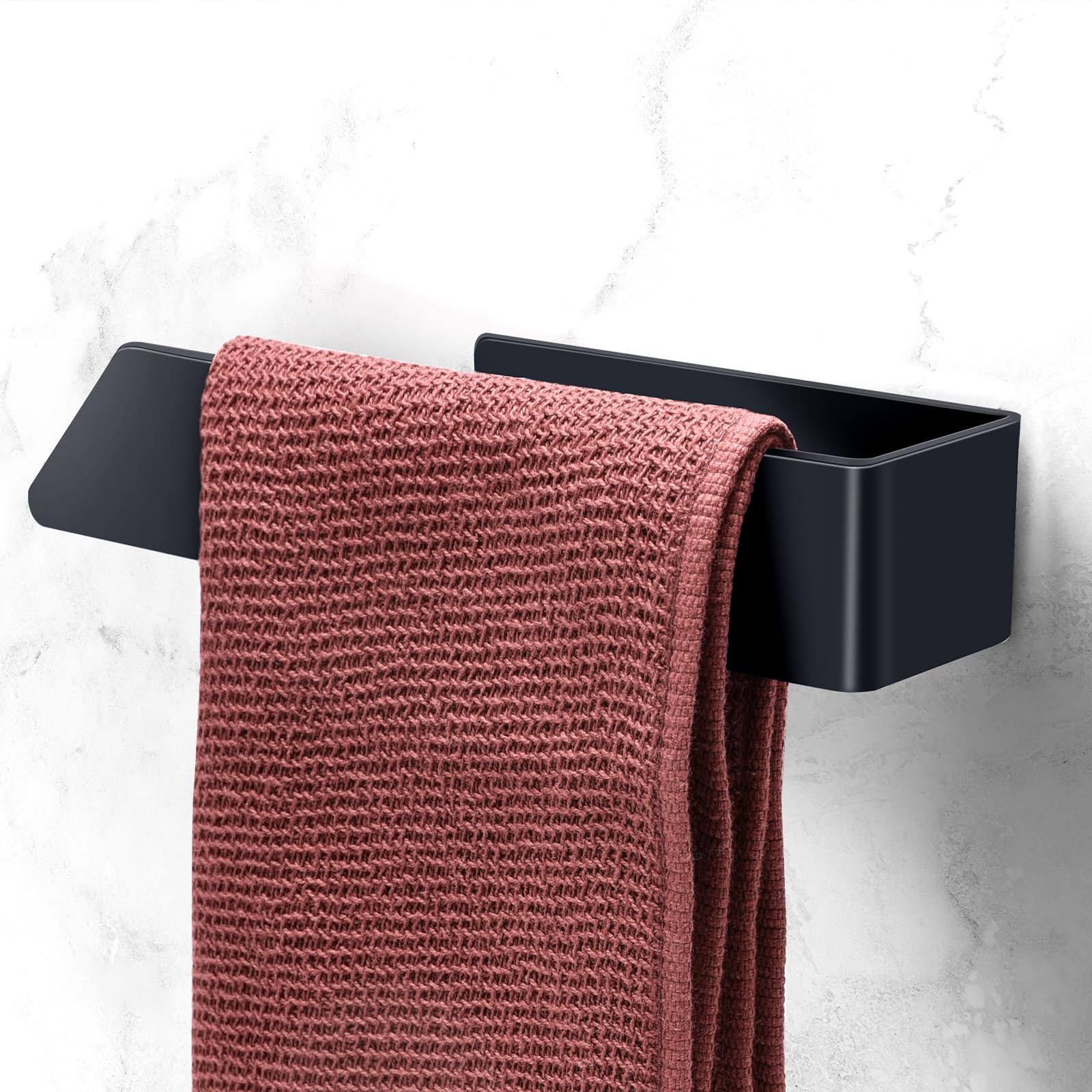 Wall Mount Towel Holder Self Adhesive Towel Rack 304 Stainless Steel Stick on Hand Towel Stand 8 Inch Heavy Duty Towel Hanger for Bathroom No Drilling Towel Bar Hardware Brushed Black 1 PCS