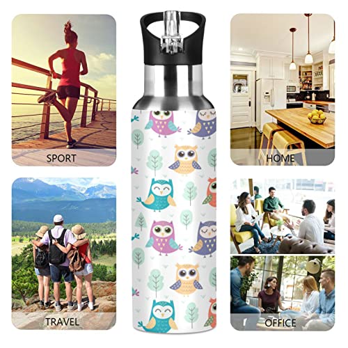 xigua 32oz Double leak Proof layer Insulated Keep Warm,Cute Happy Owls Stainless Steel Water Bottle with Straw for Sports and Travel#3