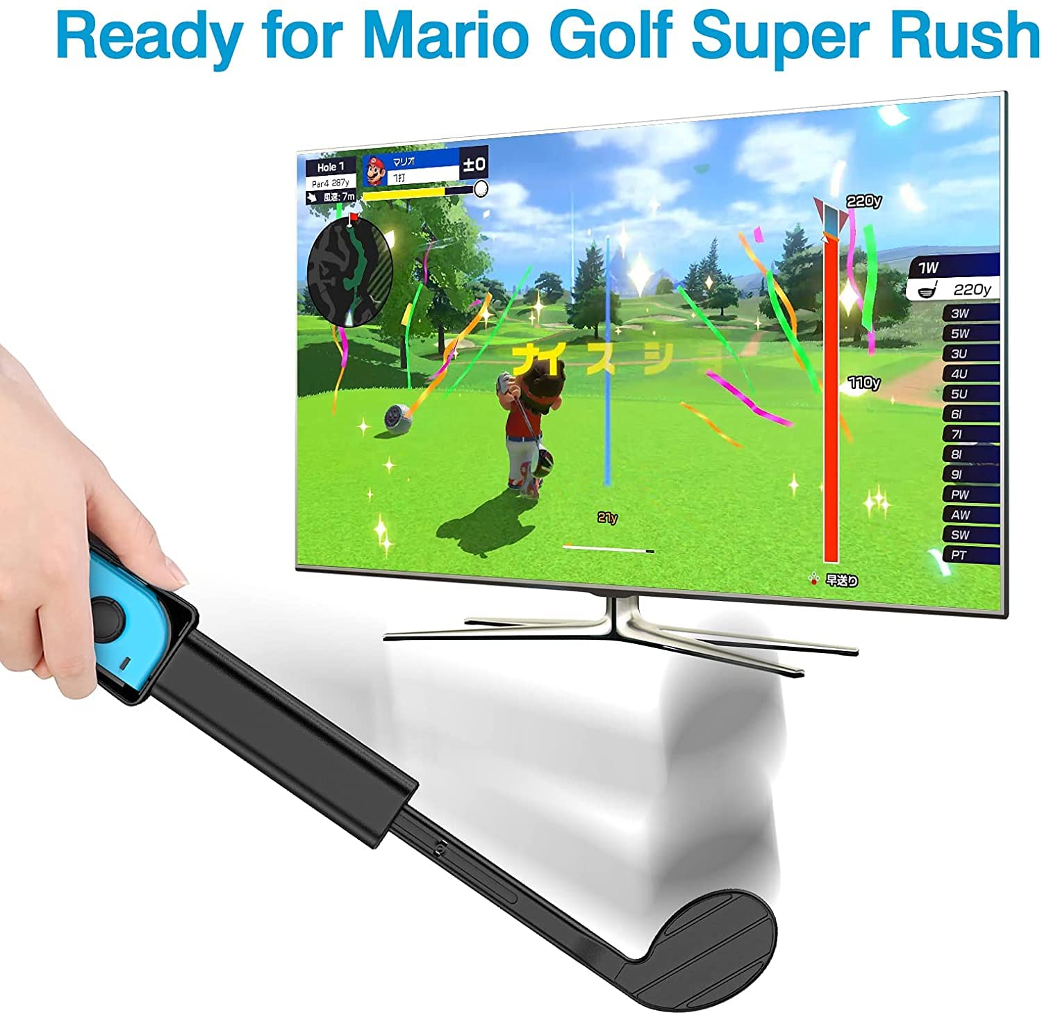 HEYSTOP Switch Mario Golf Club Compatible with Nintendo Switch/Switch OLED Controller Joy-Con, Nintendo Switch/Switch OLED Sports Game Accessories Pack for Mario Golf Super Rush Twin Pack, Black