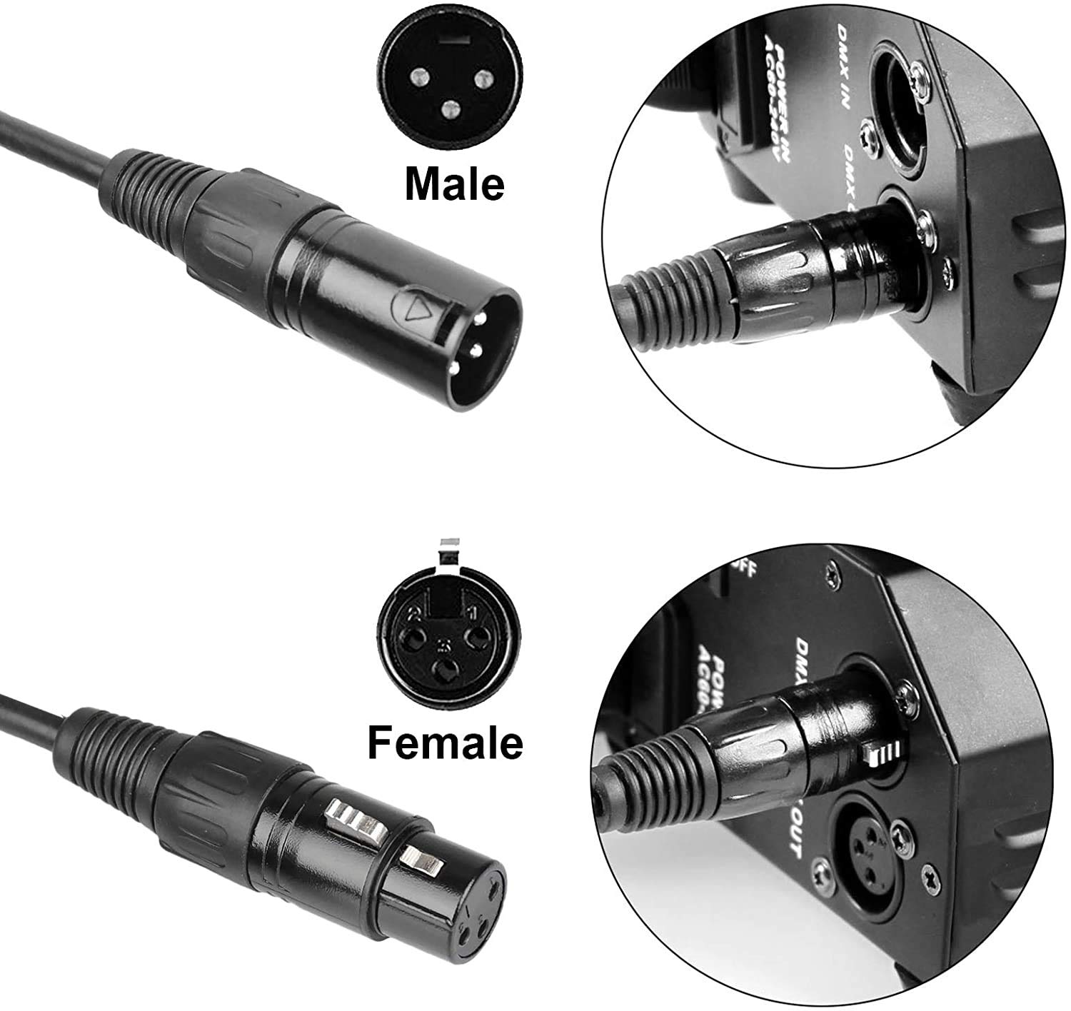 GBGS (Pack of 8 3 Pin 3.2 feet DMX Cable for Stage Light, Par Lighting