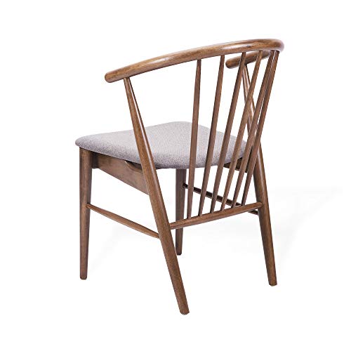 SunBear Furniture Set of 2 Toby Dining Chairs Kitchen Modern Solid Wood w/Padded Seat Medium Brown Color with Light Gray Cushion