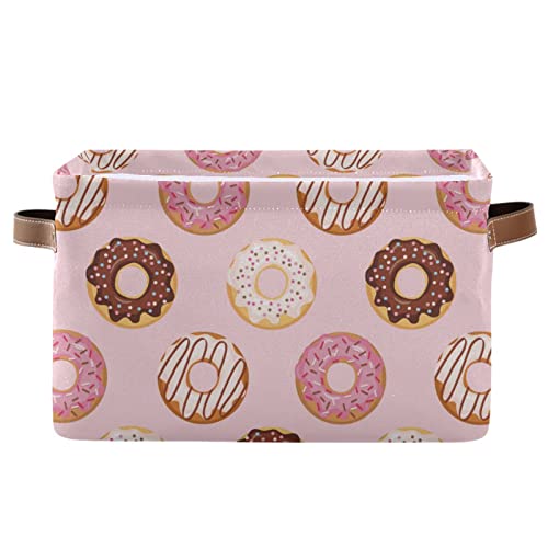 xigua Donut Storage Basket Storage Bin Organizer Basket, Foldable Rectangular Storage Box with Handles for Home Office