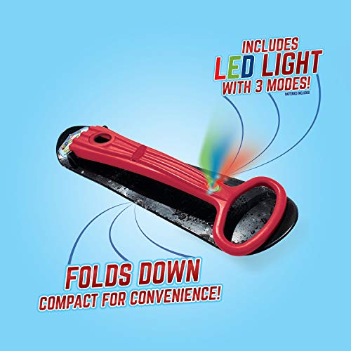 Geospace Original Winter Fun Ski Skooter Sled with Single LED Light: Fold-up Portable Snowboard Kick-Scooter Sled for Use on Snow (RED)
