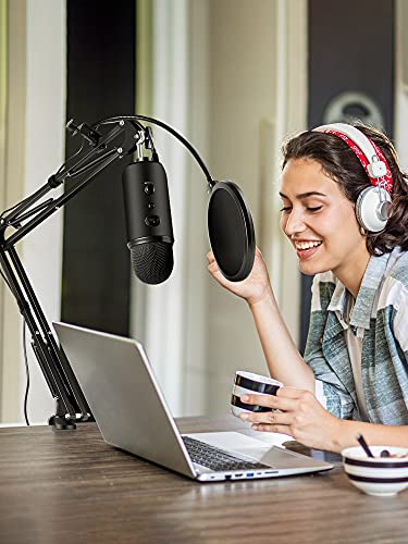 InnoGear Microphone Stand, Upgraded Mic Stand Max Load 4.0 lb Boom Scissor Arm Stand with Windscreen, Pop Filter, 3/8" to 5/8" Screw Adapter, Mic Clip and Cable Ties for Blue Yeti and Other Mic