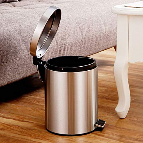 plplaaoo Kitchen Garbage Can, 3L Garbage Can with Lid, Dustbin Rubbish Garbage Bin Container, Household Stainless Steel Step Pedal Trash Can, with Detachable Inner Barre, for Home Bathroom Office Use