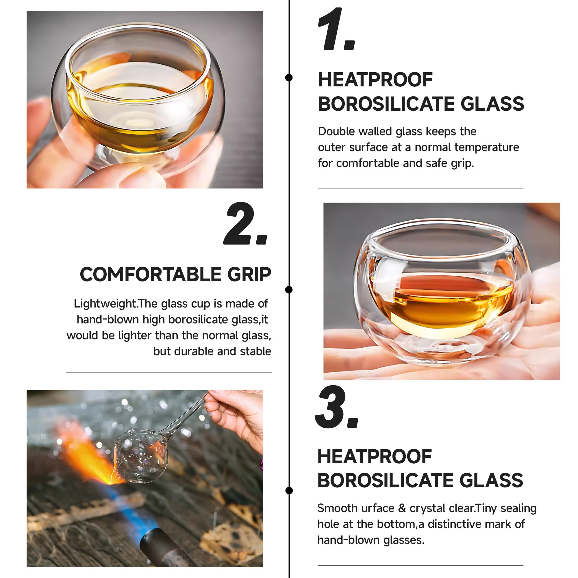 YMMIND 4 Pack Double Walled Glass Teacups Insulated Glasses - (4oz / 120ml) Heatproof Borosilicate Tea Cup, Mini Espresso Cups Gift Box