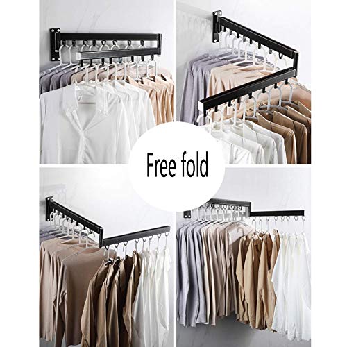 Wall-Mounted Collapsible Clothes Pole Outdoor Balcony Multifunctional Clothes Hanger Invisible Folding Drying Hanger Adjustable(Color:Black,Size:52.5x8.4x18cm)