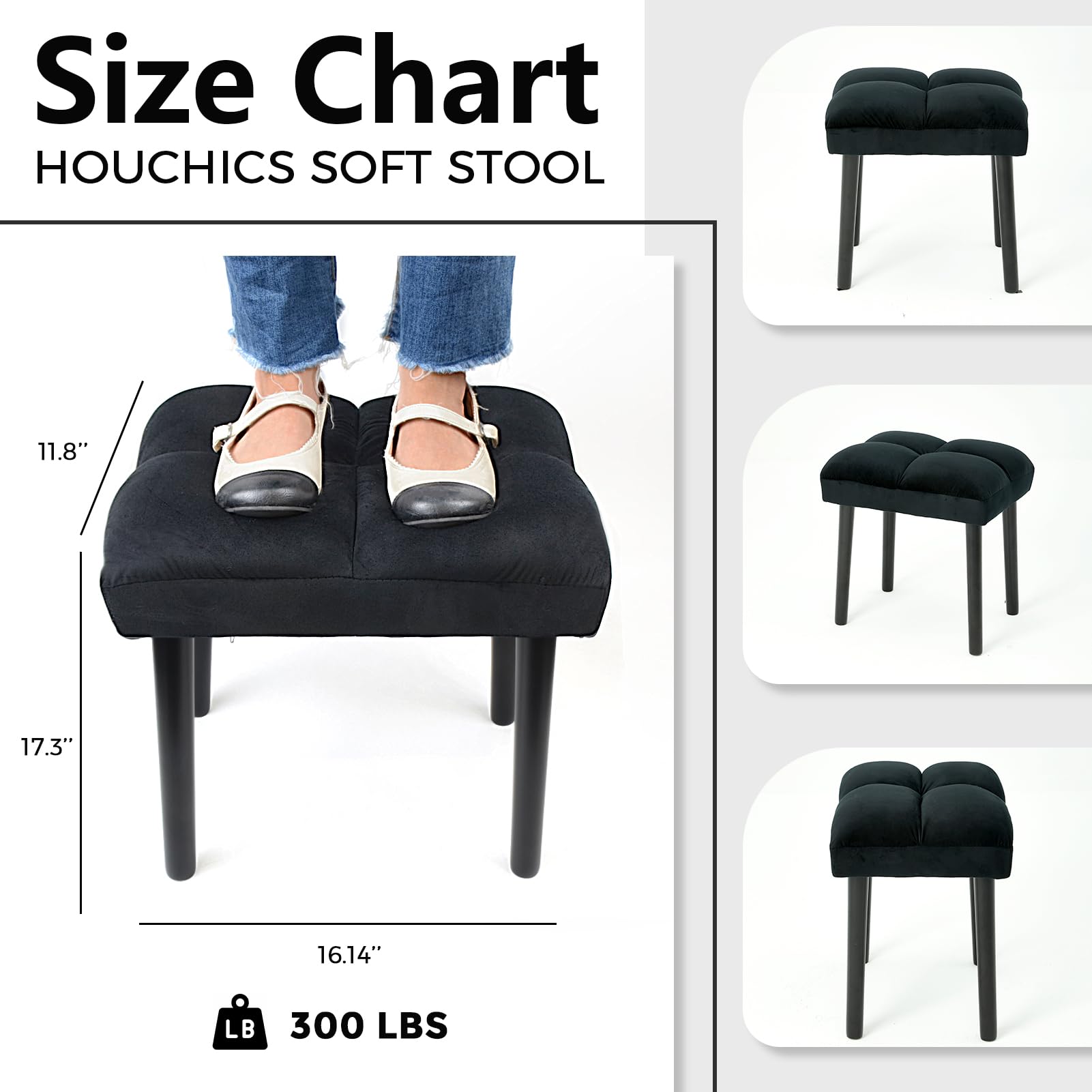 HOUCHICS Soft Vanity Stool Blue Ottoman Stool, Square Makeup Stool with Wooden Legs, Small Ottoman Stool Chair for Vanity, Modern Padded Sofa Seat Foot Rest Stool(Blue)