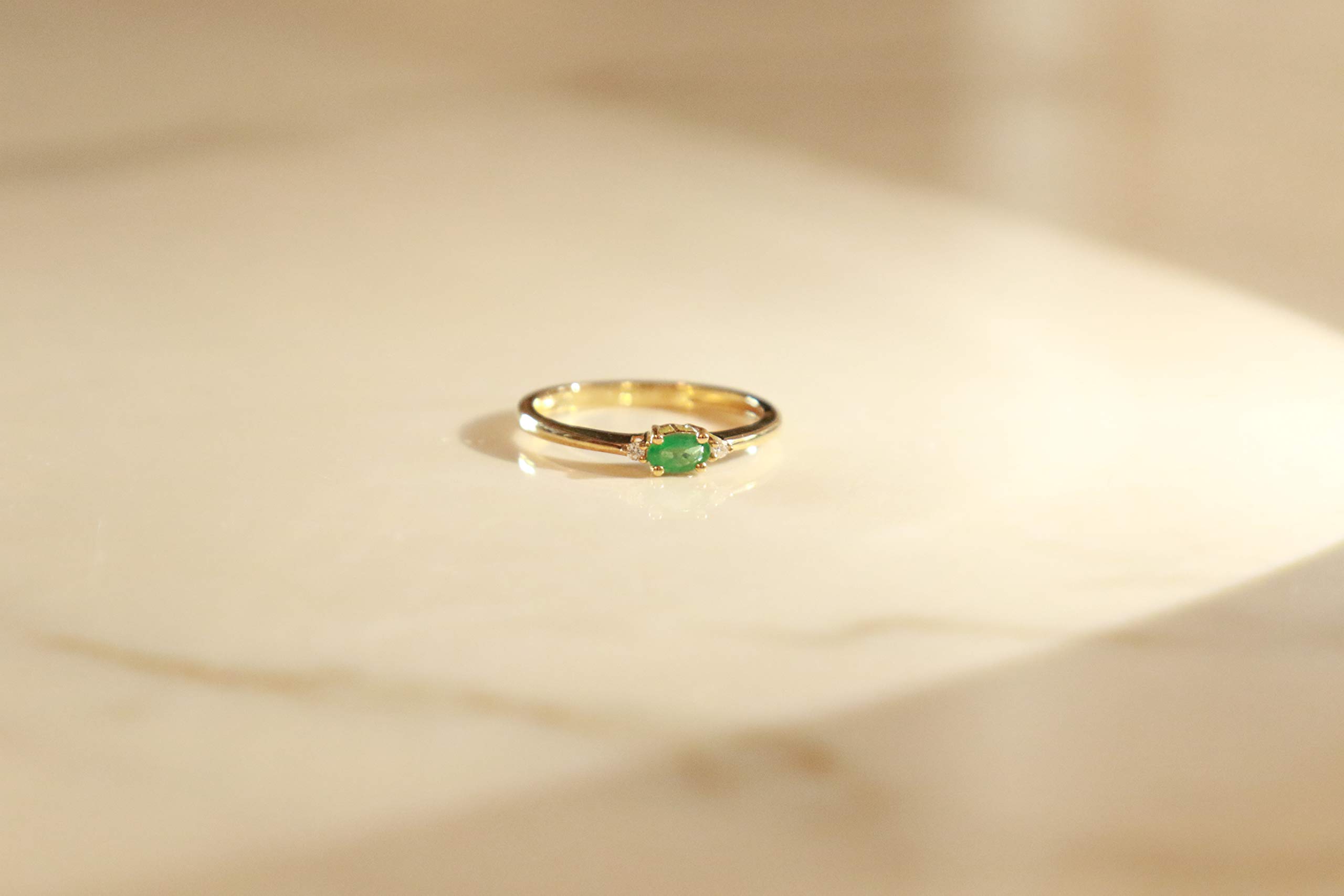 Gin & Grace 10K Yellow Gold Natural Diamond (I1,I2) & Natural Emerald Engagement Propose Promise Ring for Women