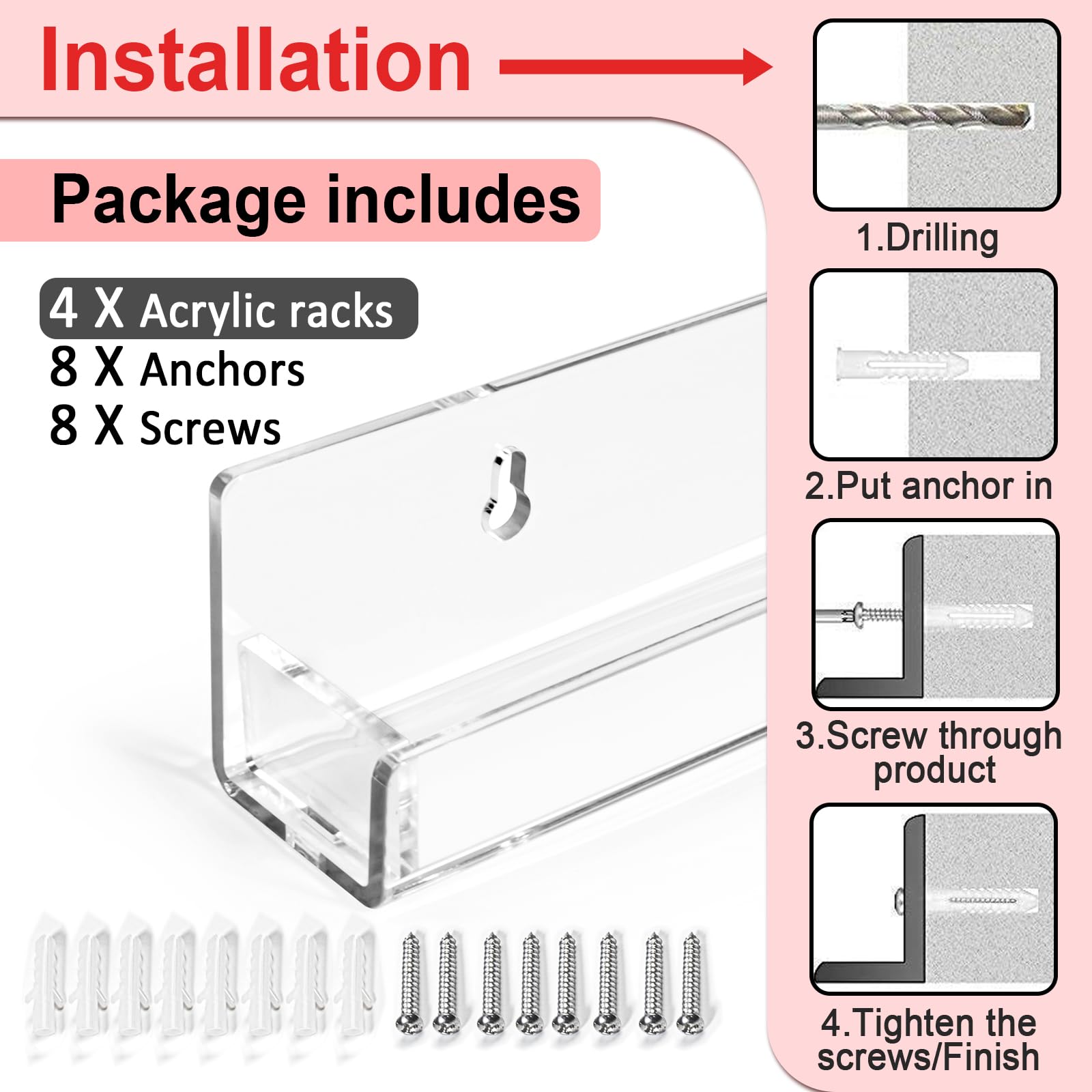 Vowcarol Clear Paint Organizer Wall-Mount, Miniature Paint Holder, Paint Rack Organizer, Craft Paint Organizer Rack
