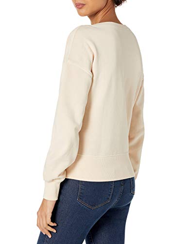 Goodthreads Women's Crop Boat Neck Long Sleeve Heritage Fleece Sweatshirt, Cream/Tan, Small