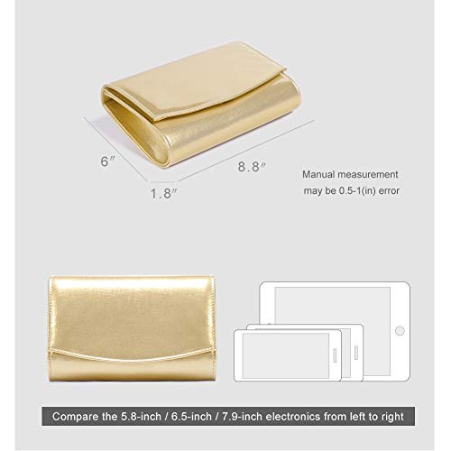 WALLYN'S Women Woven Leather Wallets Fashion Clutch Purses, Evening Bag Handbag Solid Color (Woven Gold)