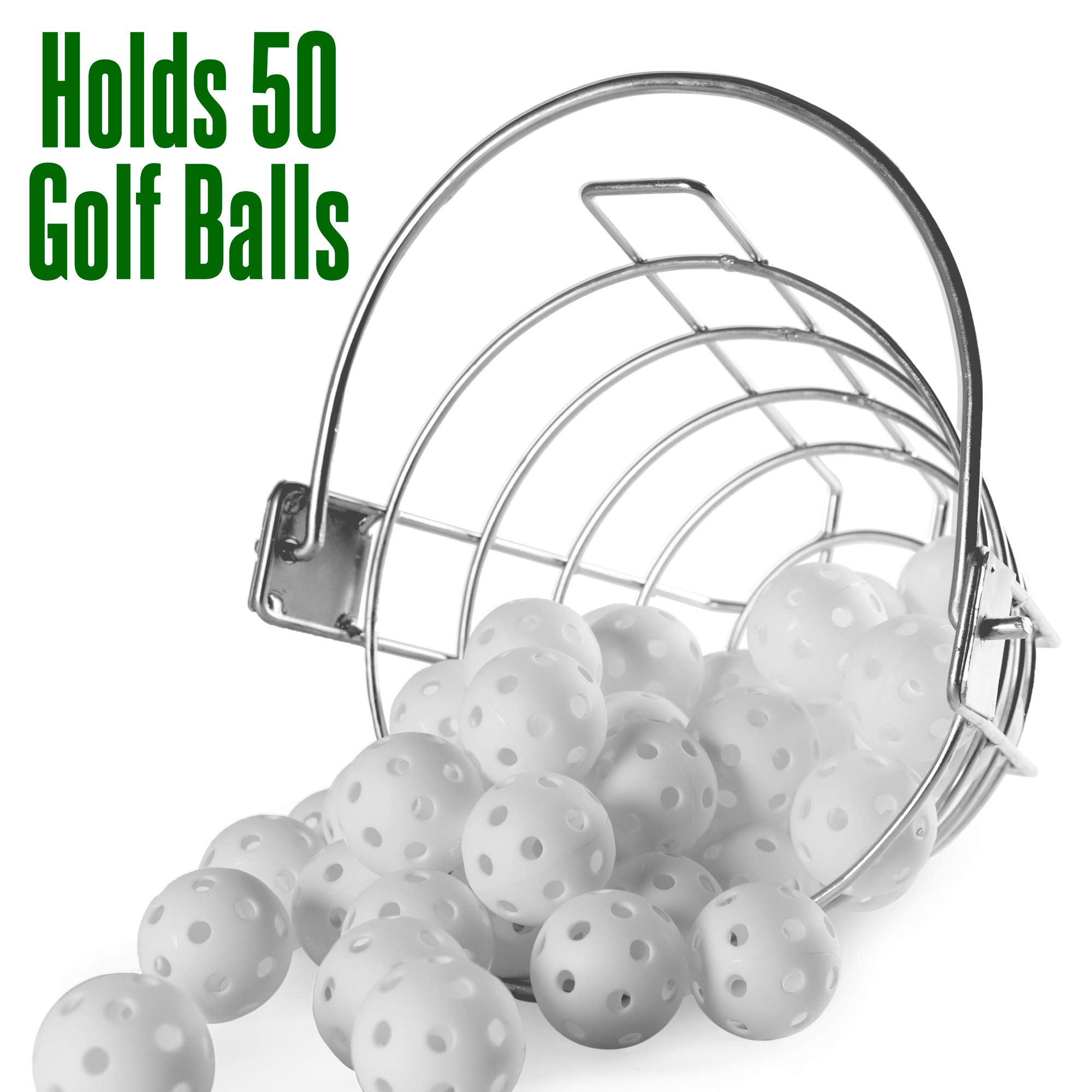 Golf Range Ball Baskets, Holds 50 Balls | Small Metal Carrying Buckets, Steel Wire Practice Container with Handle | Golfball Carry Container for Practice, Range, Putting Green and Tournaments (3-pack)