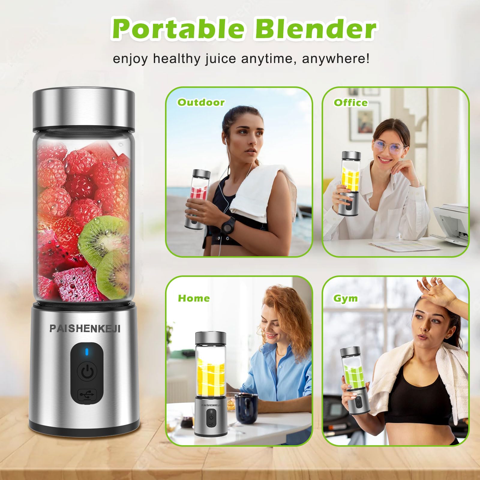 Glass Portable Blender for Smoothies: Personal Blender for Shakes and Smoothies USB Rechargeable, for Baby Food Travel Beach Office Sports Use