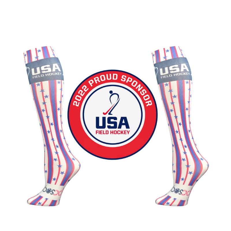 Hocsocx Team USA Stripes Performance Liner Socks Moisture Wicking Rash Protection for Field Hockey | Medium