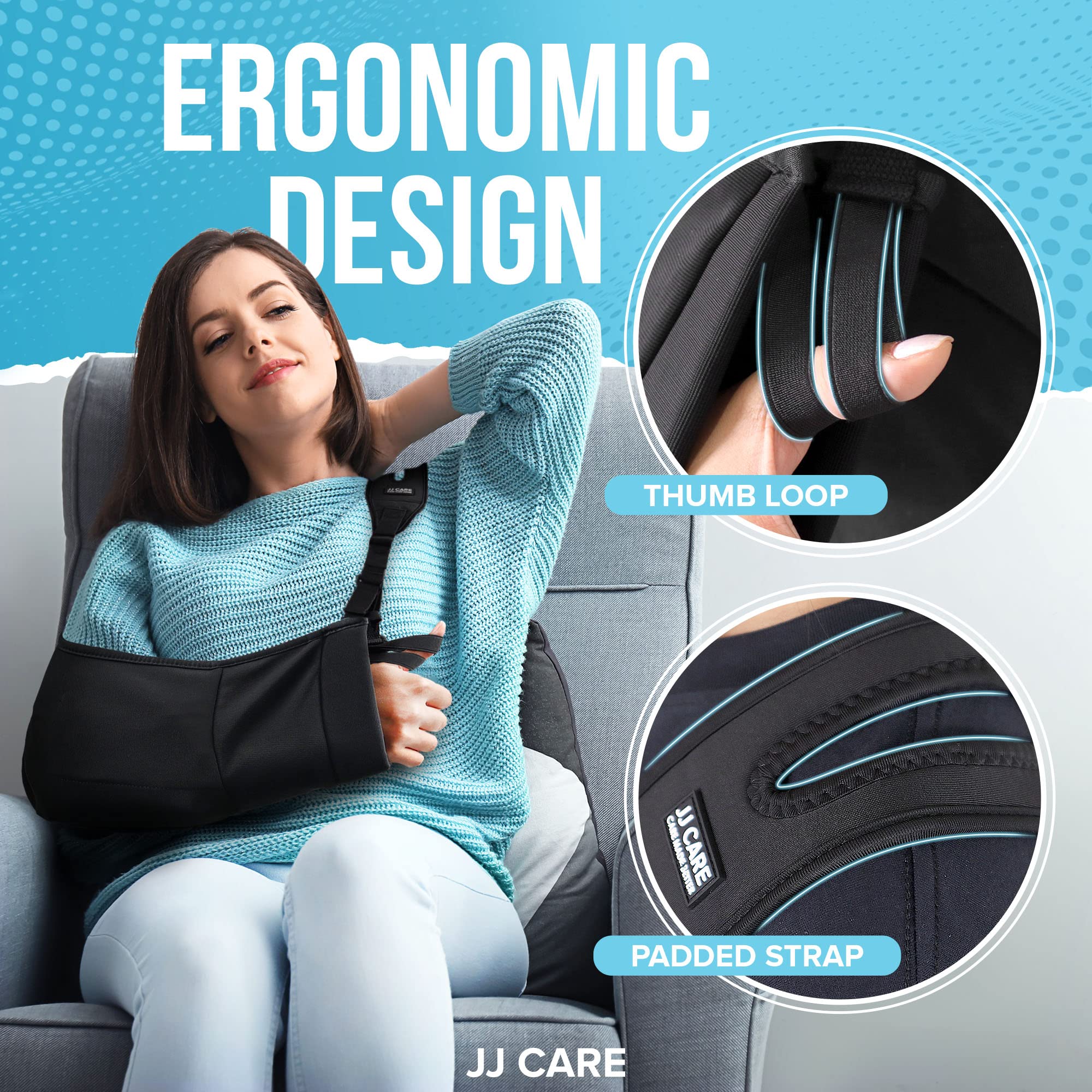 JJ CARE Arm Sling - Left or Right Arm Sling for Elbow, Shoulder Injury w/Quick Release Buckle - Shoulder Immobilizer with Elastic Bandage Wrap, Medical Shoulder Sling For Torn Rotator Cuff
