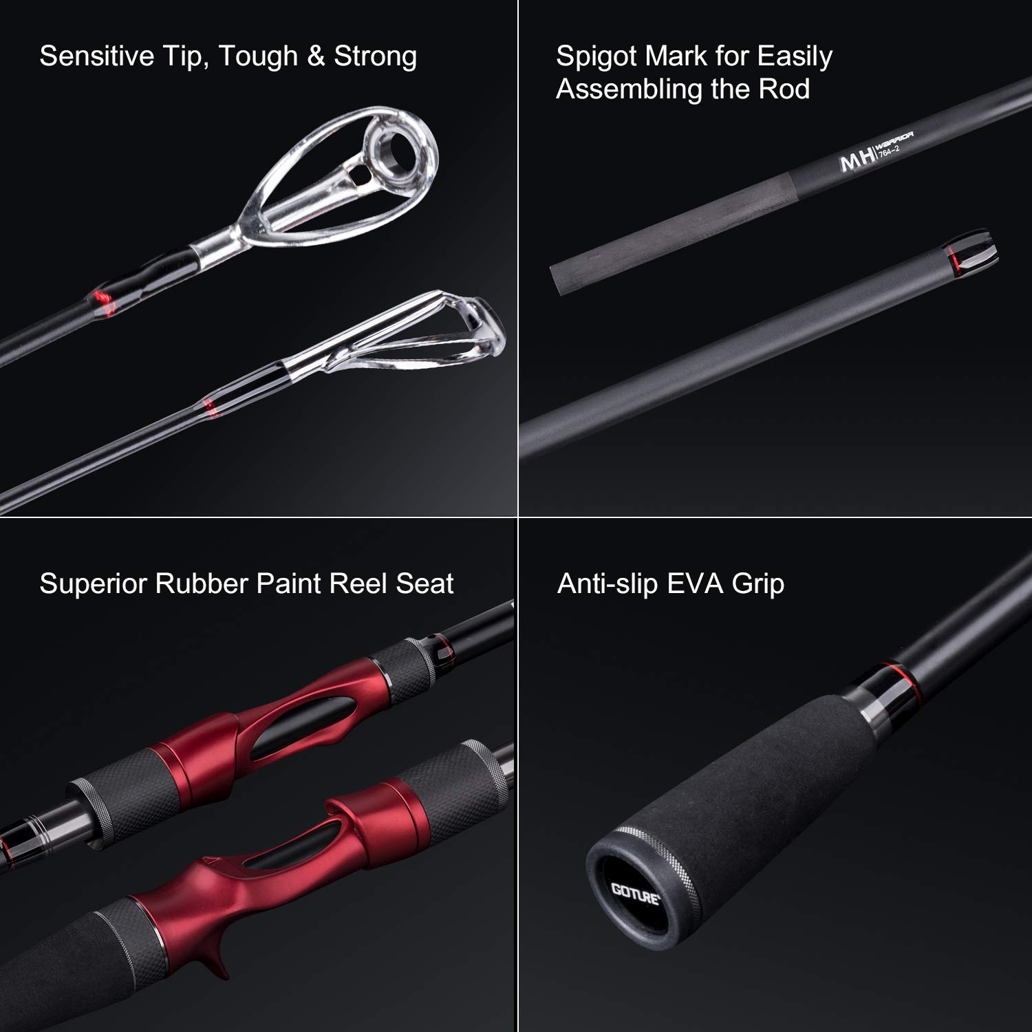 Goture Trout Fishing Pole 9FT Medium Heavy Power 4 Pieces Portable Spinning Fishing Rod with Rod Case
