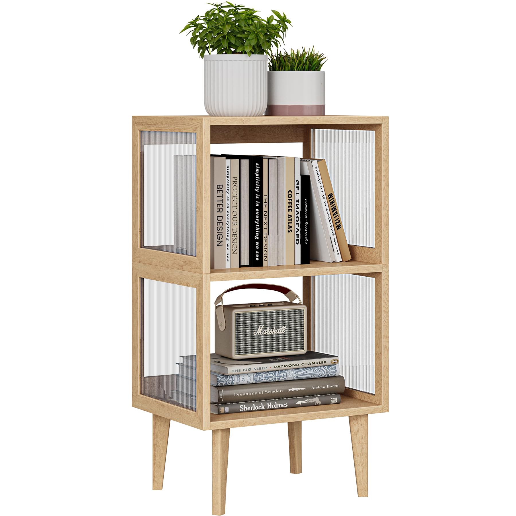 TUTOTAK 4 Tier Book Shelf, 4 Cube Bookcase, Bookshelf Storage Organizer with Legs, Display Shelf Freestanding for Bedroom, Living Room, Home Office, Oak BS02BO004