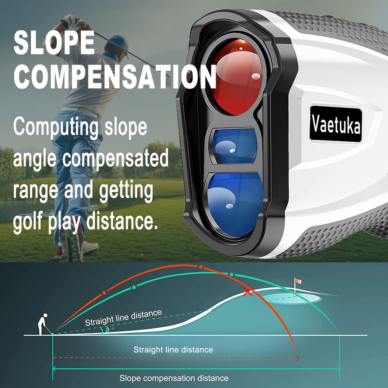 Golf Rangefinder Vaetuka Laser Rangefinder Magnetic 874Y 6.5X Magnification Clear View with Flagpole Lock & Vibration for hunt shoot golf