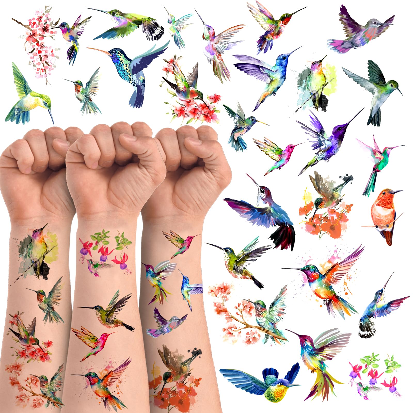 Hummingbird Temporary Tattoos,20 Sheets 160 Pieces Hummingbird Themed Tattoos Stickers Party Decoration Supplies Party favors for Kids Adults