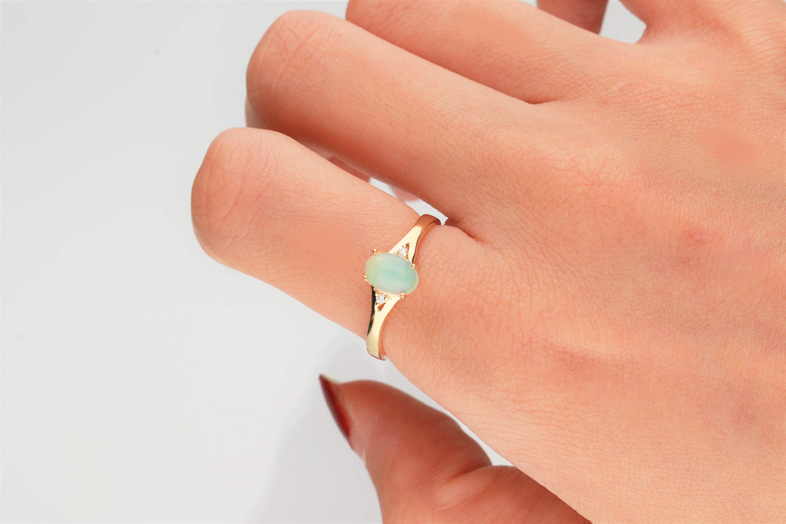 Gin & Grace 10K Yellow Gold Natural Opal Diamond (I1,I2) Propose Promise Ring (Size 7) for Women