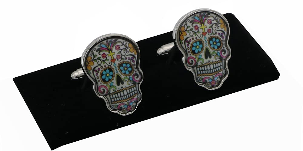 iGame Day Of The Dead Cuff Links Muti-color Brass Material Sugar Skull Design Cufflinks with Gift Box