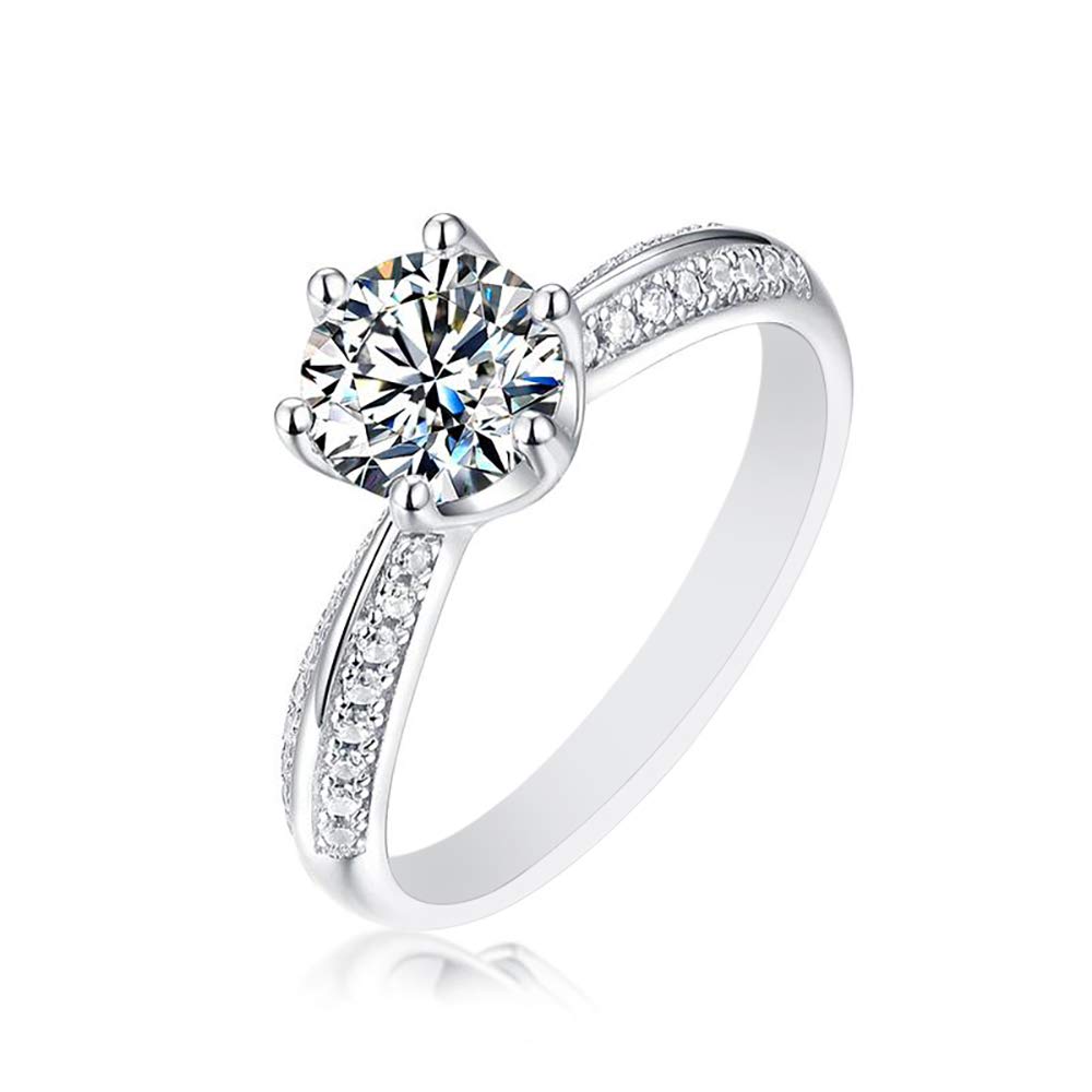 Gemorie Women's Moissanite 1 Carat Brilliant Round Center Stone Split Shank Pavé Ring in Hypoallergenic Sterling Silver (6)