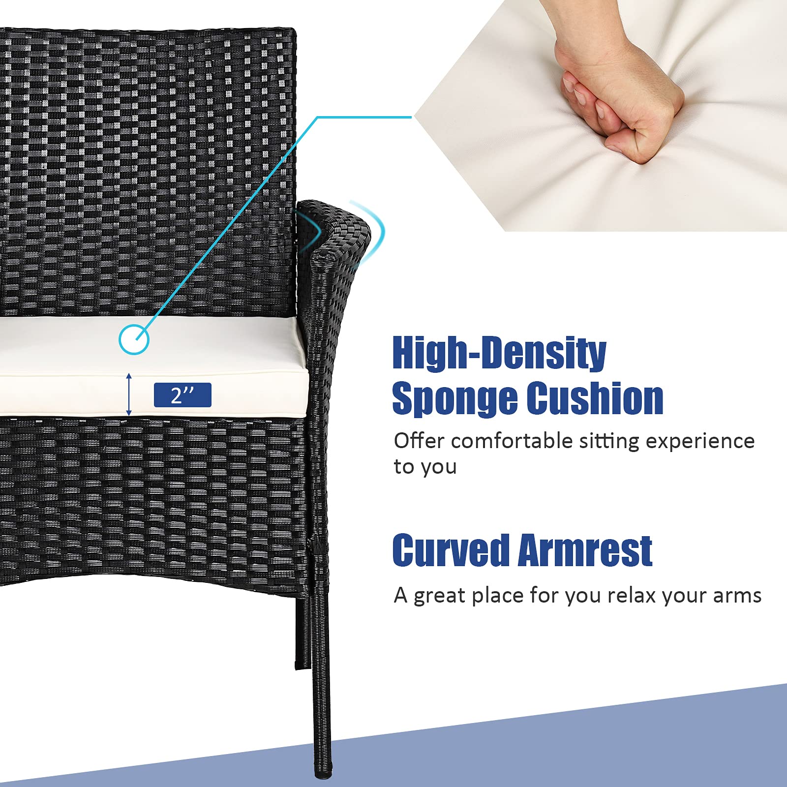 Patio Chairs Set of 2, All Weather Rattan Wicker Dining Chairs with Soft Removable Cushions, Armrest, Outdoor Dining Chairs for Garden, Pool, Backyard, Lawn, Porch, Black