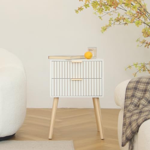 White Nightstand, Modern Bedside Table with 2 Drawers, Wood Side End Table with Storage for Small Space, Bedroom, Living Room, White