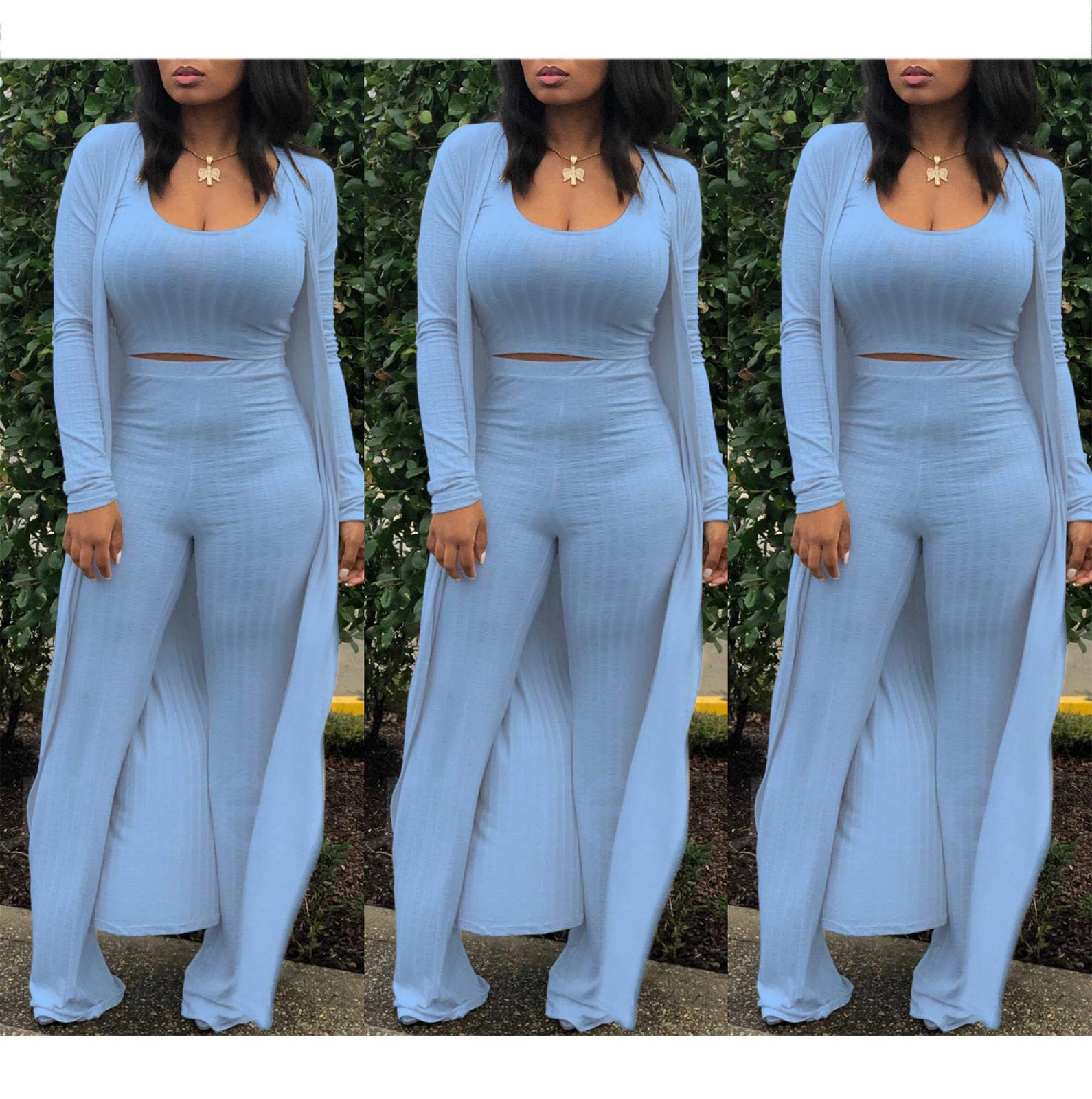 HANMAX Women's Tracksuit Winter Autumn Knitted Long-sleeved Blazer Coat Tank Long Pants Three Piece Sets Outfit