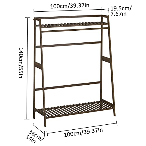 UDEAR Bamboo Clothing Rack with Shelves,Freestanding Garment Rack,Hanging Clothes Rack for Bedroom,Large(Brown)