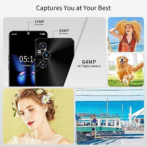 VIQEE Phones U21, 5G Unlocked Phones, 2K FHD+ Screen, Mobile Phones 6GB+256GB ROM+TF 128GB, Snapdragon Gen2 Processor, Smartphone Android Camera 24MP+64+12+12MP, WiFi NFC, Dual Sim - Silver