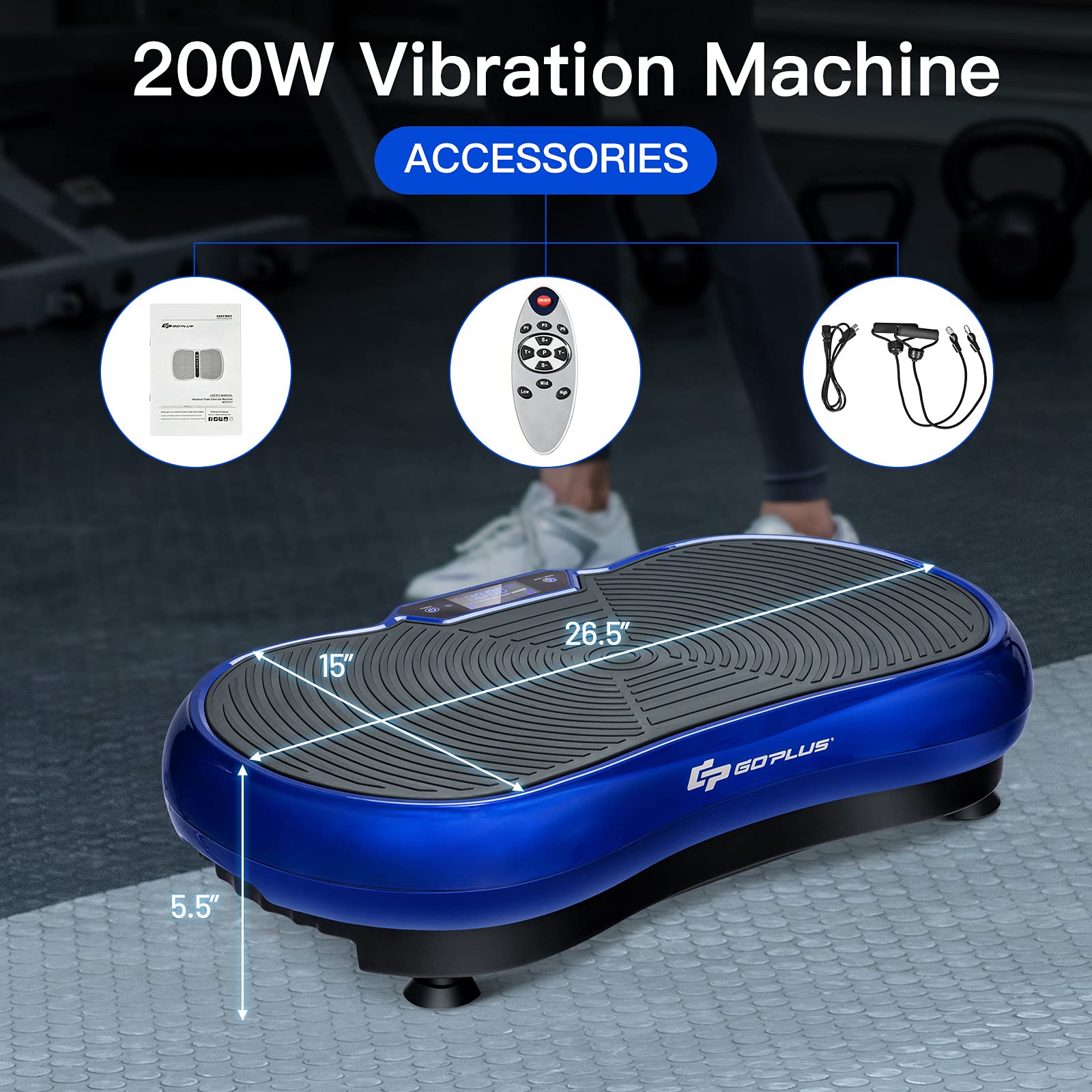 Goplus 3D Vibration Plate, Vibration Fitness Platform with 180 Speeds Adjustment, 0-10 Timer, Remote Control, Loop Bands, Exercise Machine for Whole Body Fitness (Blue)