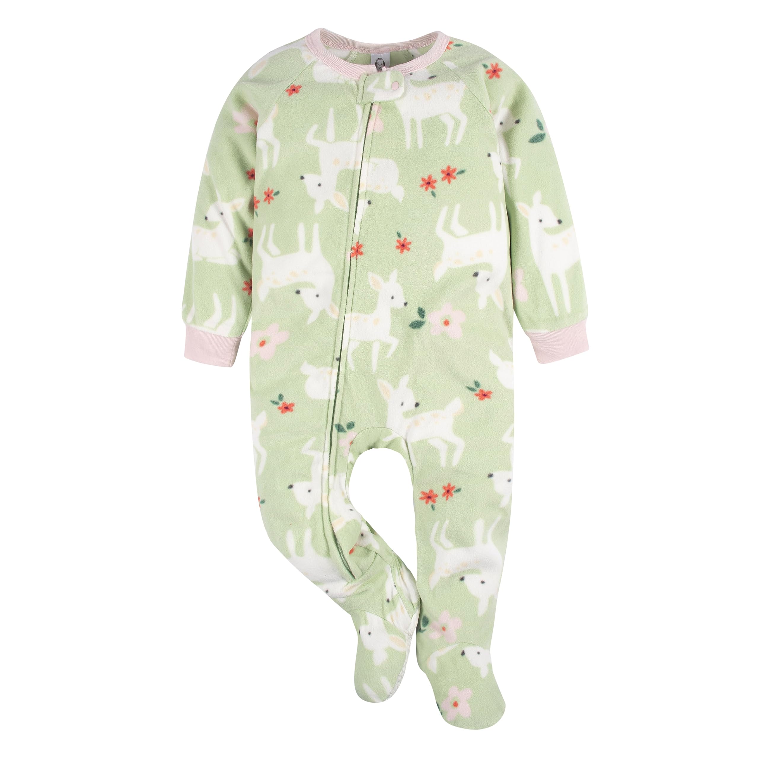 Gerber Baby Girls Flame Resistant Fleece Footed Pajamas 2-pack, Pink Deer, 3T