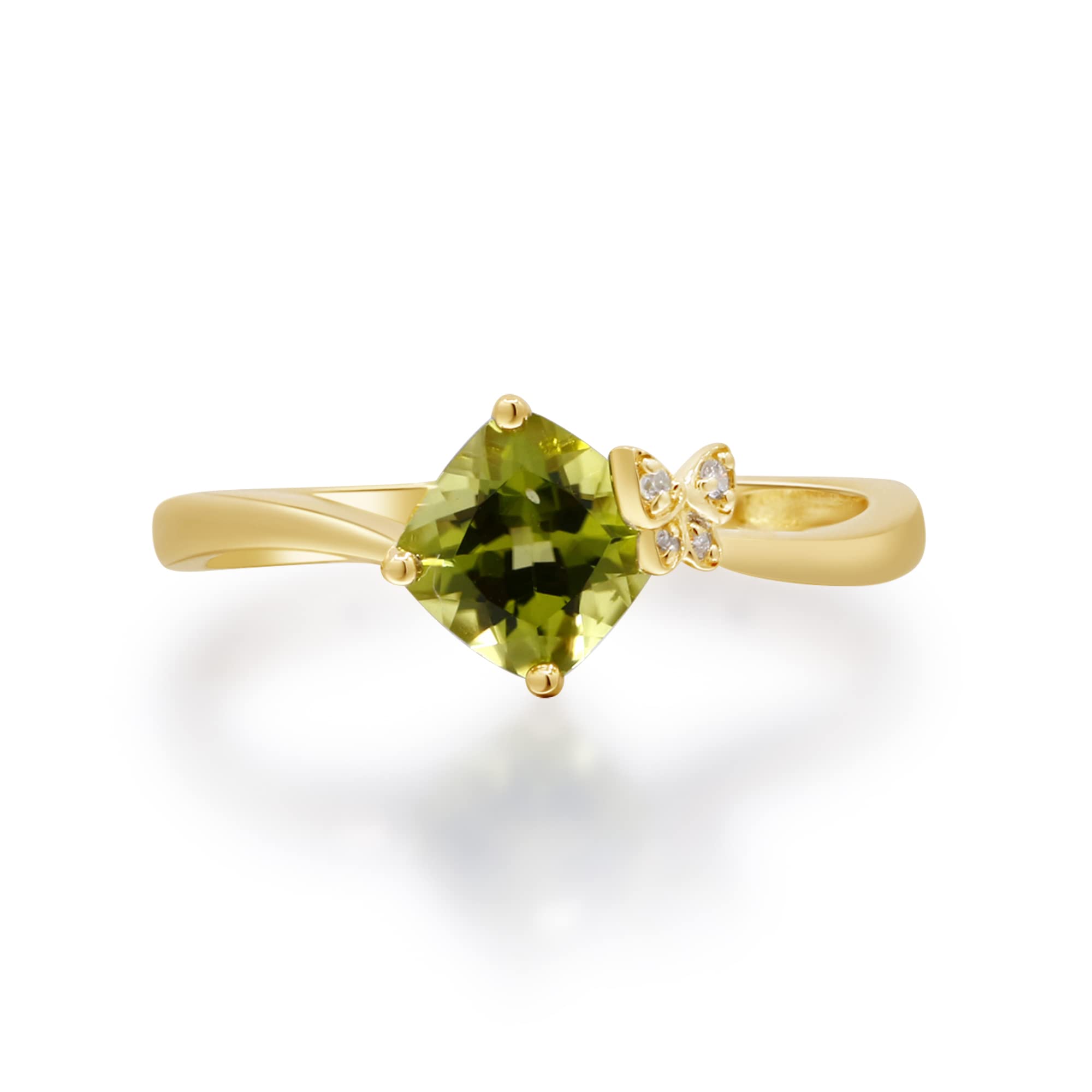 Gin & Grace 14K Yellow Gold With Genuine Peridot & Natural Diamond (I1) Ring for Women.