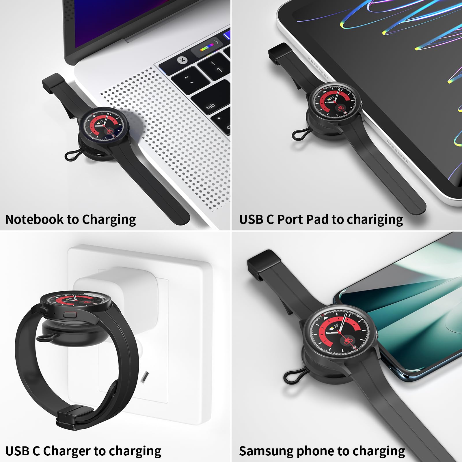 for Samsung Galaxy Watch Charger, USB C Protable Wireless Fast Charging Galaxy Watch 6 5 Pro 4 Classic 3 Active 2, Smart Watch Chargers