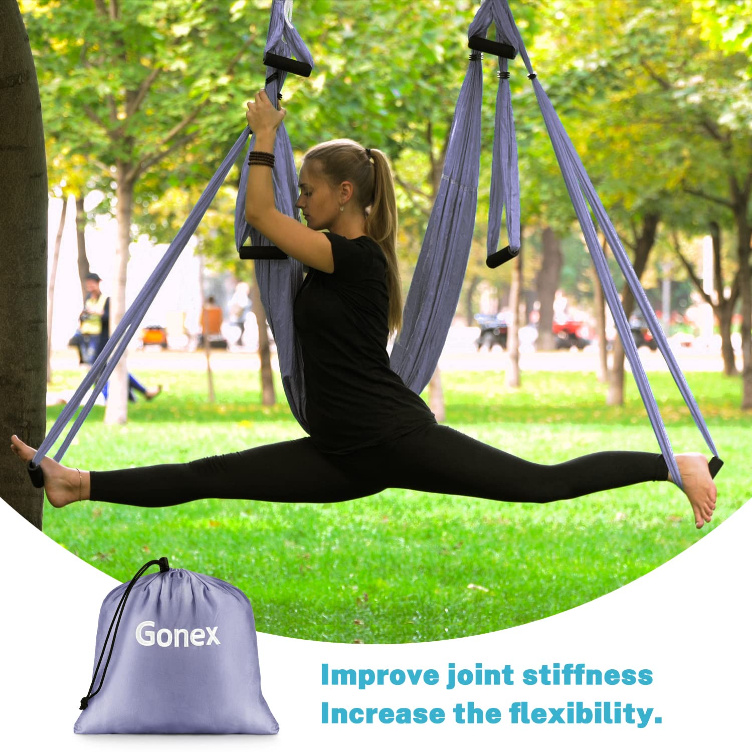 Gonex Aerial Yoga Swing Set, Trapeze Hammock Sling, Antigravity Inversion Ceiling Hanging Include Daisy Chain, Carabiner, Post Guide for Beginners Relax Relieve Back Pain