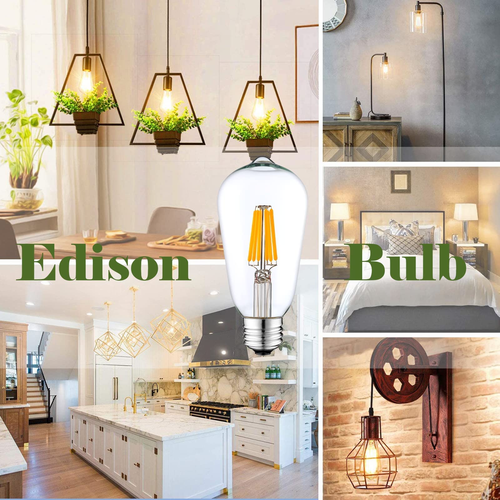 HesenDot LED Edison Bulbs, ST58 Vintage Light Bulb, 6W Clear 2700K Dimmable Bulb, E26 Medium Base Warm White,60 Watt Equivalent, 2Pack
