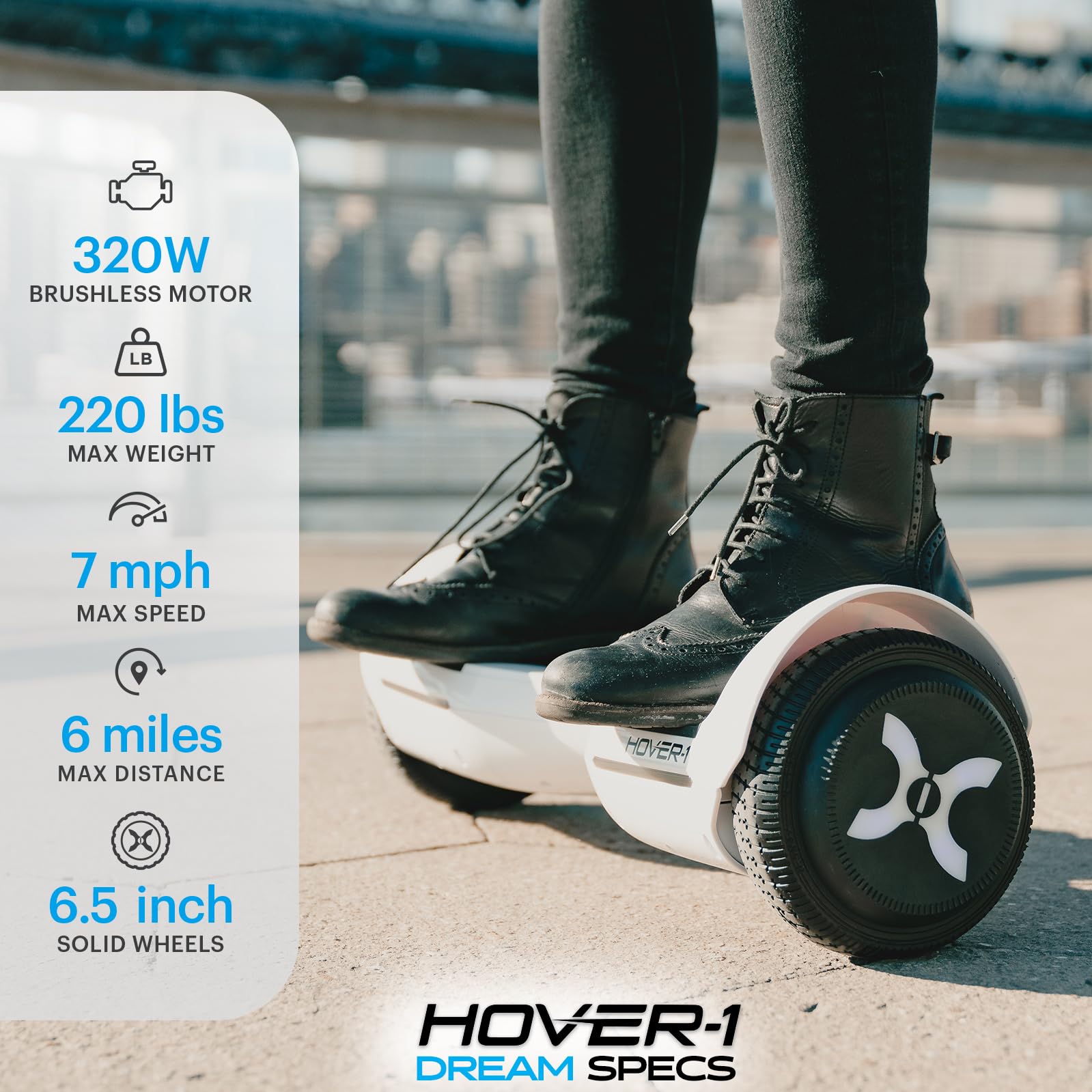 Hover-1 Dream Electric Self-Balancing Hoverboard with 7 mph Max Speed, Dual 200W Motors, 6 Mile Range, and 6.5β Wheels