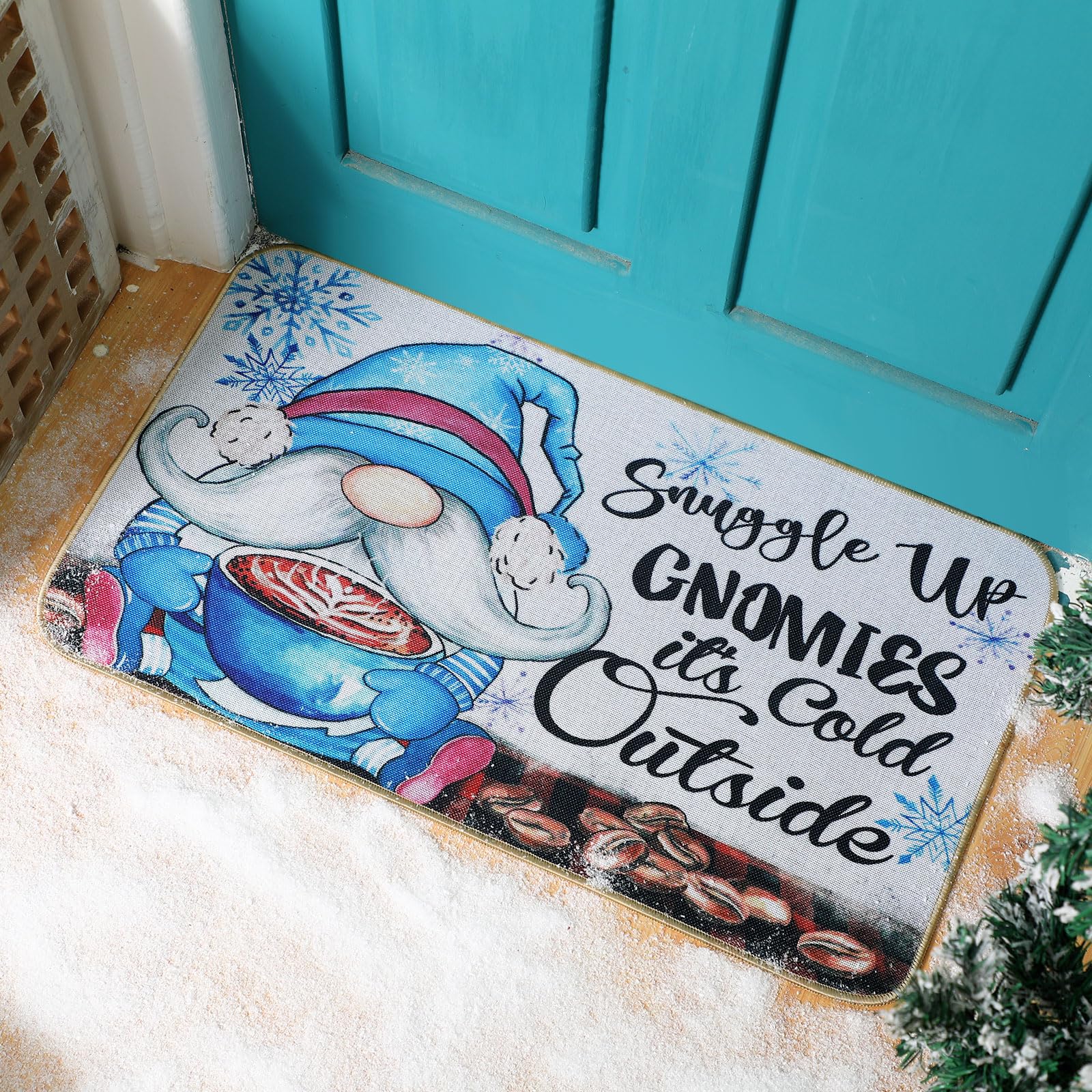 Funtery Winter Gnome Outdoor Christmas Mat Doormat Christmas Door Mats Snowman Doormat Outdoor Indoor Entrance Rugs Funny Floor Anti Slip Welcome Door Mats for Xmas Holiday Decoration, 16 x 28 Inch