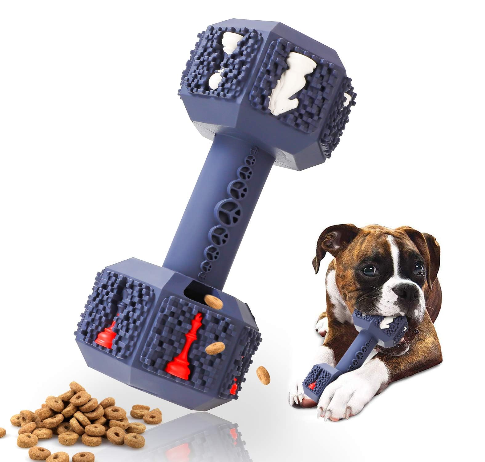 RongHousing Dumbbell Dogs Toys for Aggressive Chewers: Puppy Chew Toys with Bacon Milk Flavored - Interactive Dog Toys for Medium Small Breed.(Large, Blue)